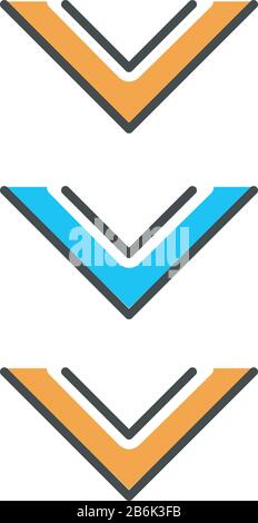 Down arrow, upload blue RGB color icon. Page browsing direction ...