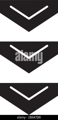Scrolling down button black glyph icon. Three downward arrows for ...