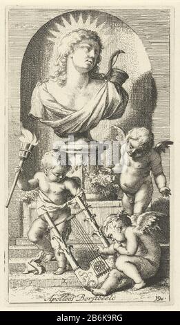 Three putti in a bust of Apollo, Arnold Houbraken, 1710 - 1719 print ...