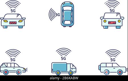 Self driving and autonomous vehicles vector icon set Stock Vector Image ...