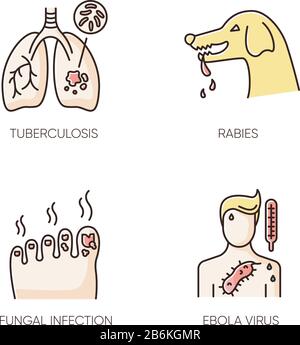 Infectious diseases RGB color icons set. Different pandemic infections ...