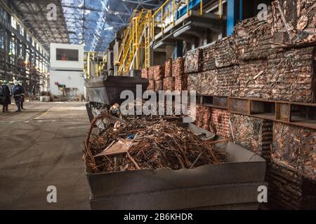 Scrap metal, metal waste, copper cables, cable residues, bearings in a ...