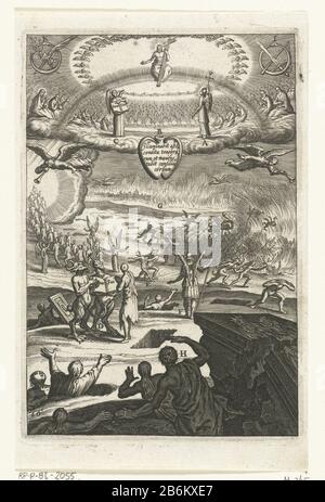 Embleem met het laatste oordeel ter overweging van leven in deugd of ...