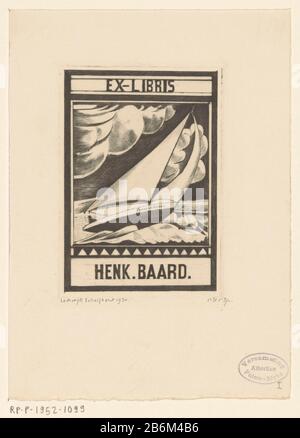 Ex Libris van Henk Baard, Lodewijk Schelfhout, 1930 print A sailing ...