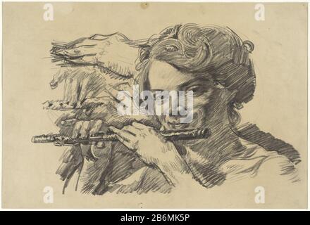 Flute player, Martin Monnickendam, 1884 - 1931 drawing cardboard. chalk ...
