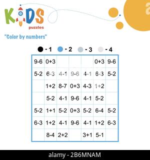 Color by numbers. Mathematical pixel puzzle. Easy colorful worksheet ...