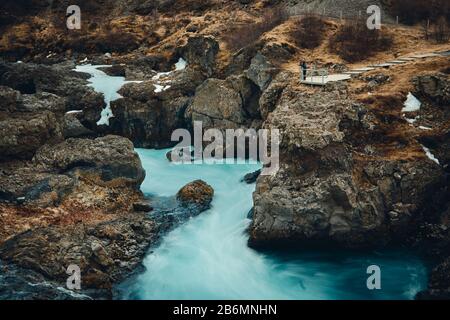 Barnafoss Waterfall is also known as Bjarnafoss, located in Western ...