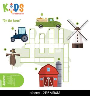 Vector on the farm word search puzzle for kids. Simple farm word search ...