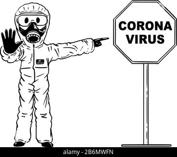 stickman wearing protective face mask holding sign with text STAY SAFE ...