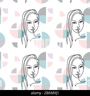 Seamless pattern face line art. surreal face painting with color shapes ...