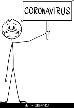 stickman wearing protective face mask holding sign with text STAY SAFE ...