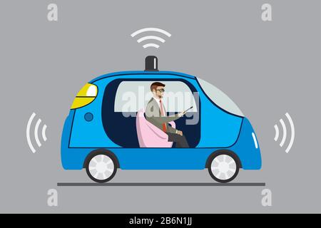 Self driving car,cartoon future transport concept,isolated on white ...