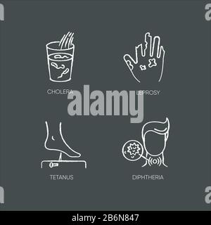 Tetanus chalk white icon on black background. Infectious disease ...