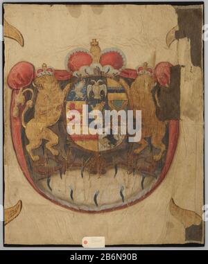 Fragment van een vaandel van het derde afdeling infanterie Geelcrème ...