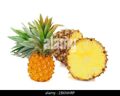 Two Halves of Fresh Pineapple, One Showing Skin and One Showing Fruit ...