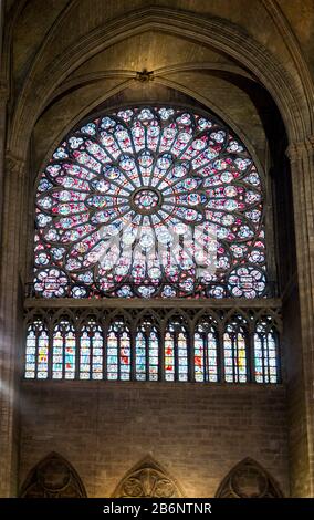 Gothic Rayonnant stained glass rose window, Cathedral Basilica of Saint ...