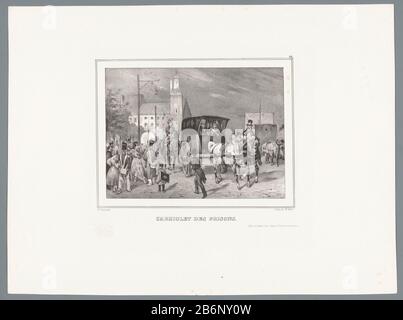 A two-wheeled chariot pulled by four horses running side by side on top ...