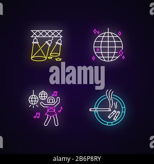 Go go dancer neon light icon. Outer glowing effect. Sign with alphabet ...