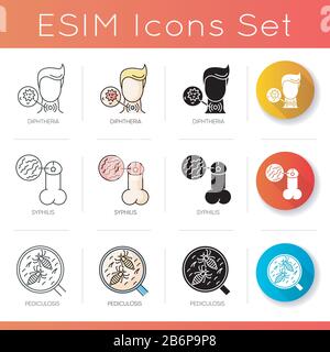 Infectious diseases RGB color icons set. Different pandemic infections ...