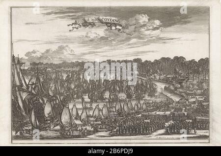 View of quilon bay with ships; The Stadt CoyLang. View of the bay of ...