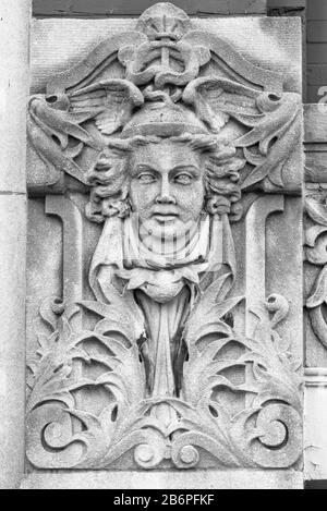 The limestone frieze of the Drhumor Building, in Asheville, NC, USA ...