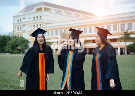 The university graduates having fun and enjoy for degree award in the ...