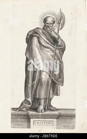 The picture shows St. Matthew. In his left hand, his torture, the ...