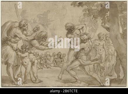 Hercules in Antaeus, Domenico I Piola, 1637 - 1703 drawing paper. chalk ...