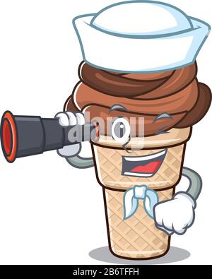 Sailor cartoon character of vanilla ice cream with white hat Stock ...