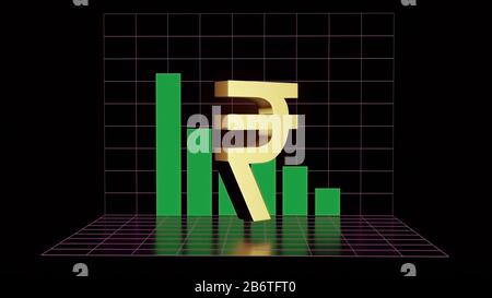 Indian Rupee symbol on Golden shield isolated on digital background. 3d ...