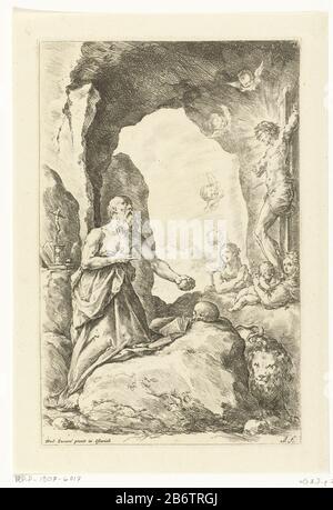 . Saint Hieronymus with a crucifix in his hand, leaning on a skull ...