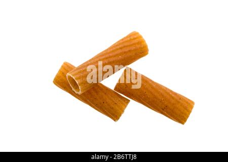 Tortiglioni grooved helical tube pasta isolated on white Stock Photo ...
