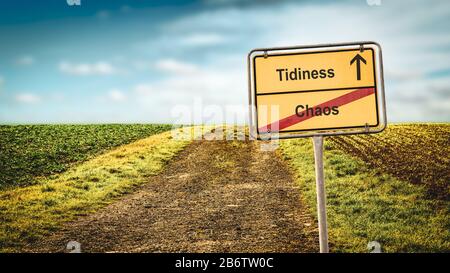 Street Sign the Direction Way to Tidiness versus Chaos Stock Photo - Alamy