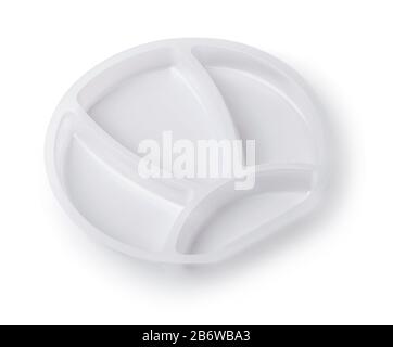 One empty tray on white wooden table, top view Stock Photo - Alamy