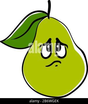 Sad green pear, illustration, vector on white background Stock Vector ...