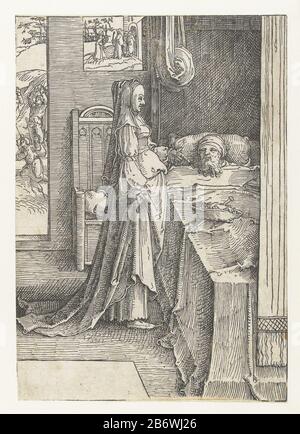 Izebel and King Achab, Lucas van Leyden, 1515 - 1519 print Three scenes ...