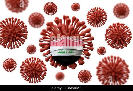 Iraq flag protective mask on a virus bacteria. 3D Render Stock Photo ...