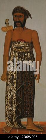 Javanese man in court dress. He wears a kuluk (cap), batik chelana ...