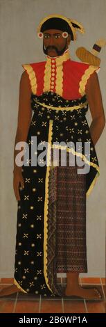 Javanese man in court dress. He wears a kuluk (cap), batik chelana ...
