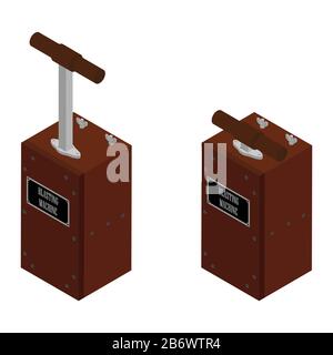 Detonator boxes. Blasting Machine isolated on white background. Caution ...
