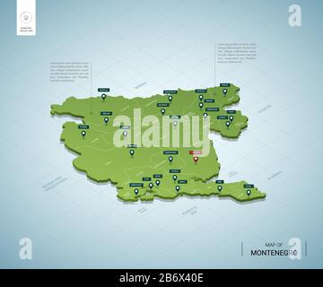 Montenegro 3d map with borders of regions. Vector illustration Stock ...