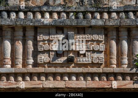 Mask of rain god Chaac, El Templo Redondo (Rounded Temple), Mayan ruins ...