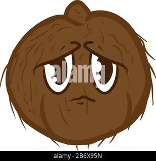 Sad coconut, illustration, vector on white background Stock Vector ...