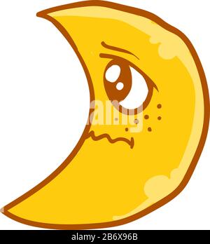 Sad moon, illustration, vector on white background Stock Vector Image ...