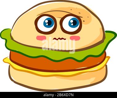 Scared burger, illustration, vector on white background Stock Vector ...