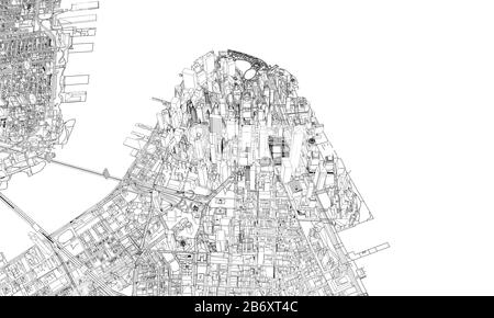 New York minimal blueprint style city map. 3D Rendering Stock Photo - Alamy