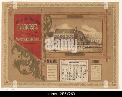 Calendar for 1886, Ornamental frame with a view of a waterfront ...