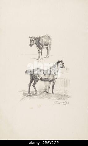 Kalf en paard in stal Beesten Studien naar het Leven (serietitel) Calf ...
