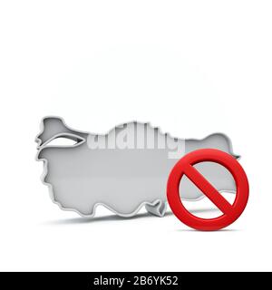Turkish map with forbidden sign, 3D rendering isolated on white ...