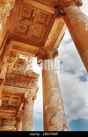 Architectural and facade design of the Library of Celsus. Ephesus ...